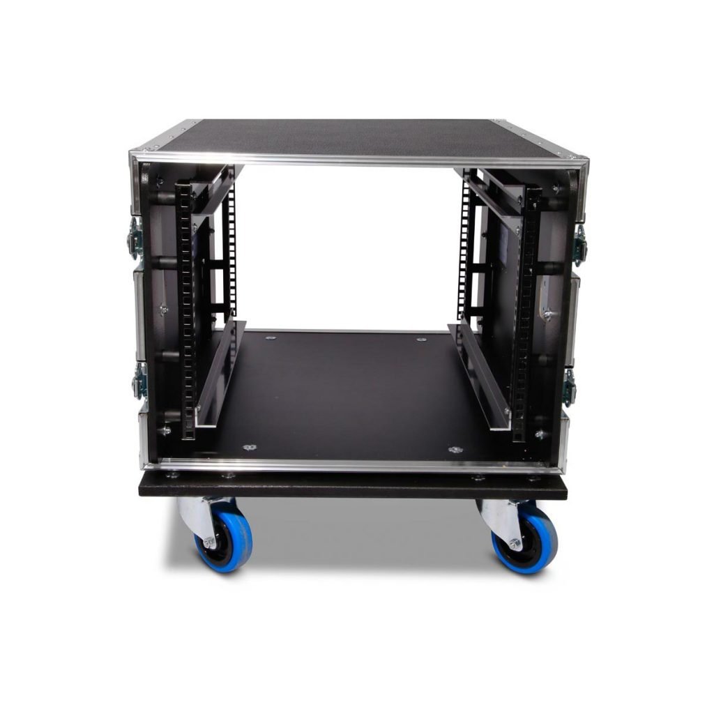 8HE Profi Shockmount Rack schwarz 737mm EBT auf Rollen | Megacase
