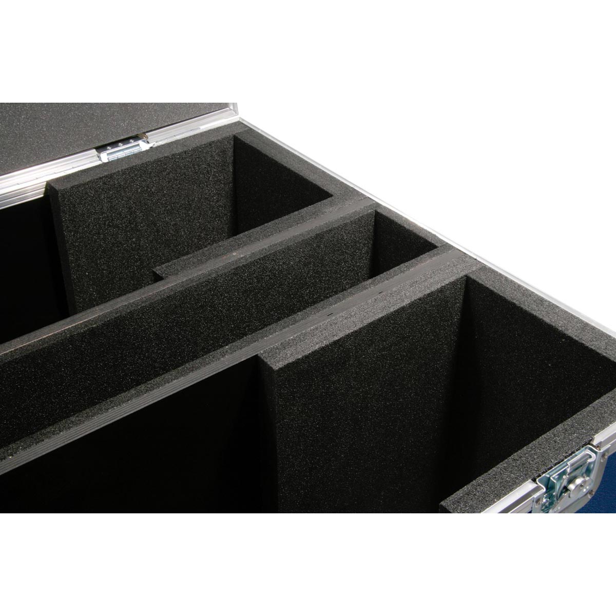 Profi-Transportcase in blau auf Rollen für Messewand | Megacase